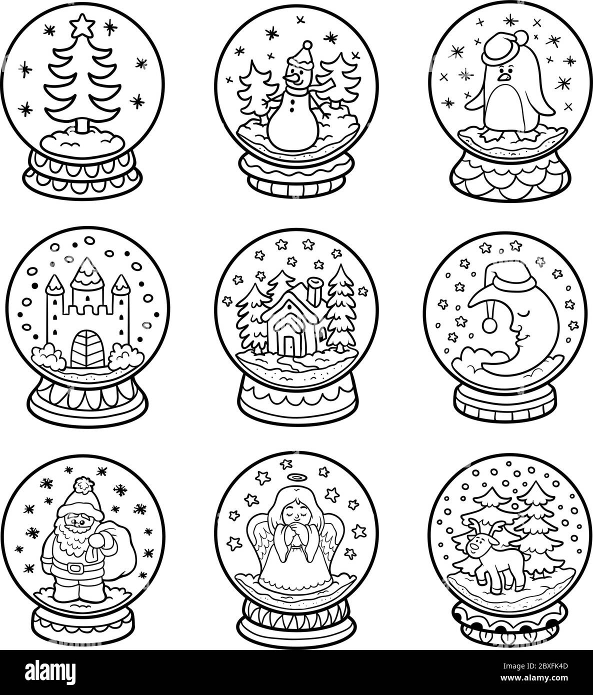 Vector black and white set of snowballs, colorless Christmas collection ...