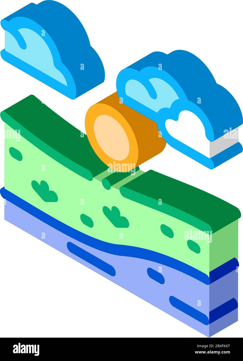 current river among urban city isometric icon vector illustration Stock ...