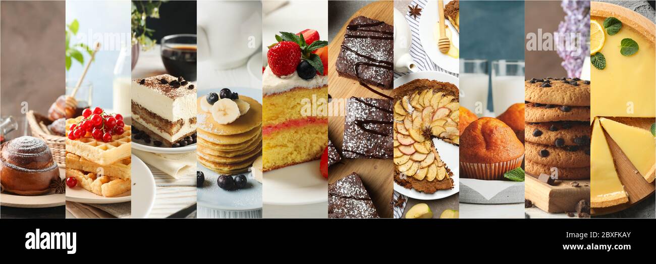 Food collage with different sweet food. Delicious dessert Stock Photo ...
