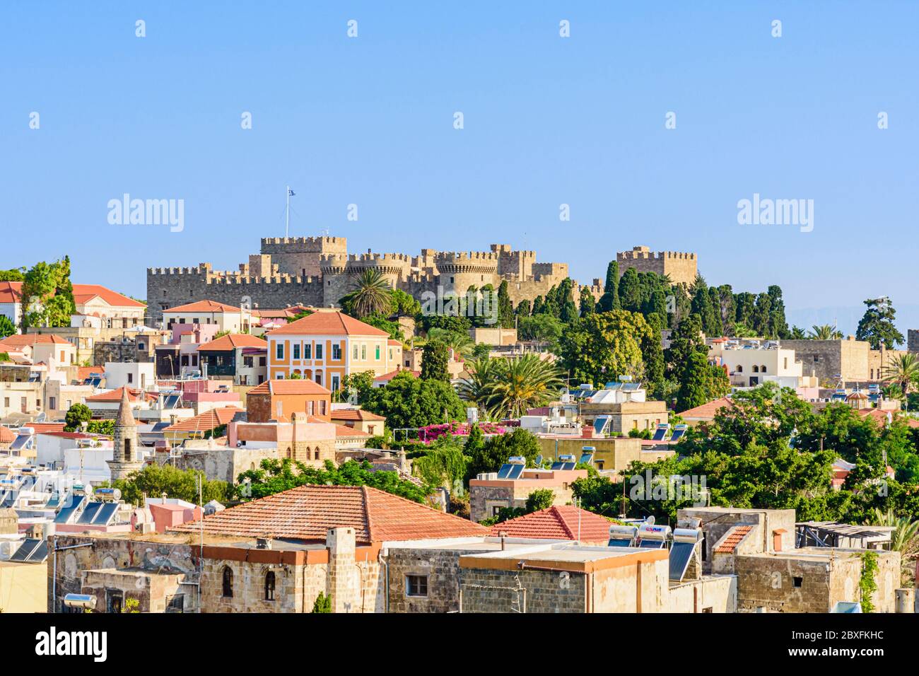 Cityscape of medieval Rhodes Town towards the Palace of the Grand ...