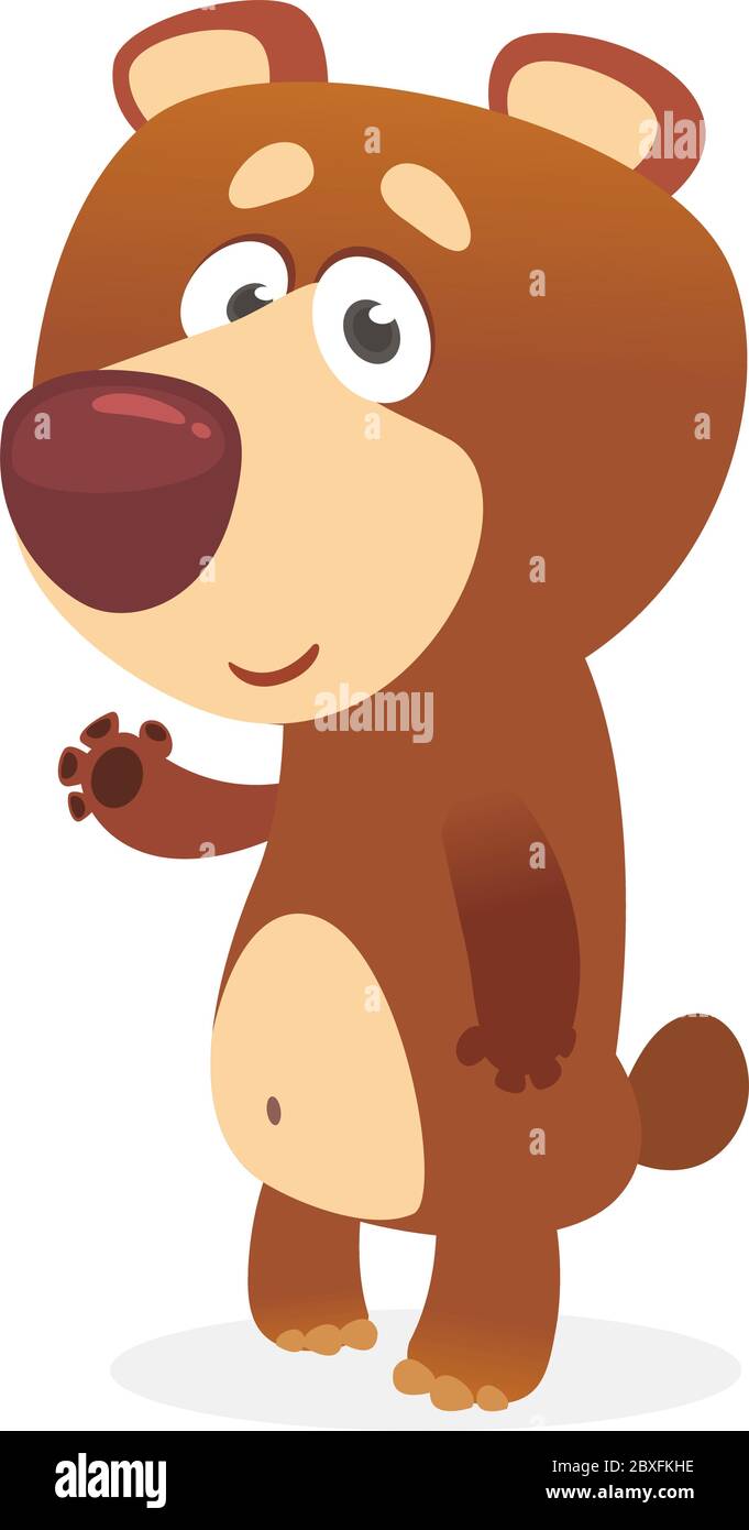 Cute cartoon bear. Vector illustration of a bear waving hand. Isolated ...