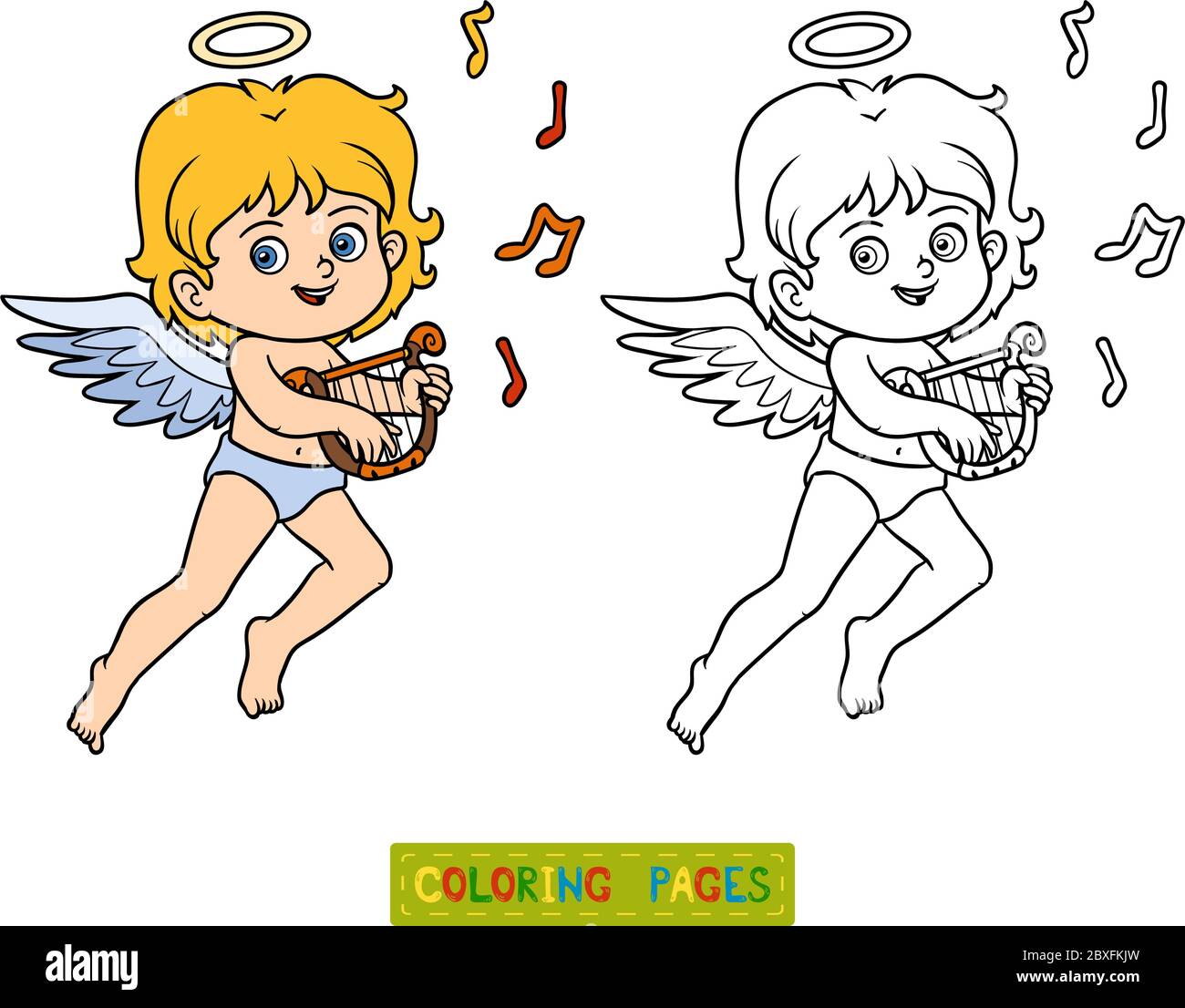 Coloring book for children, Valentine's Day character, Angel Stock ...