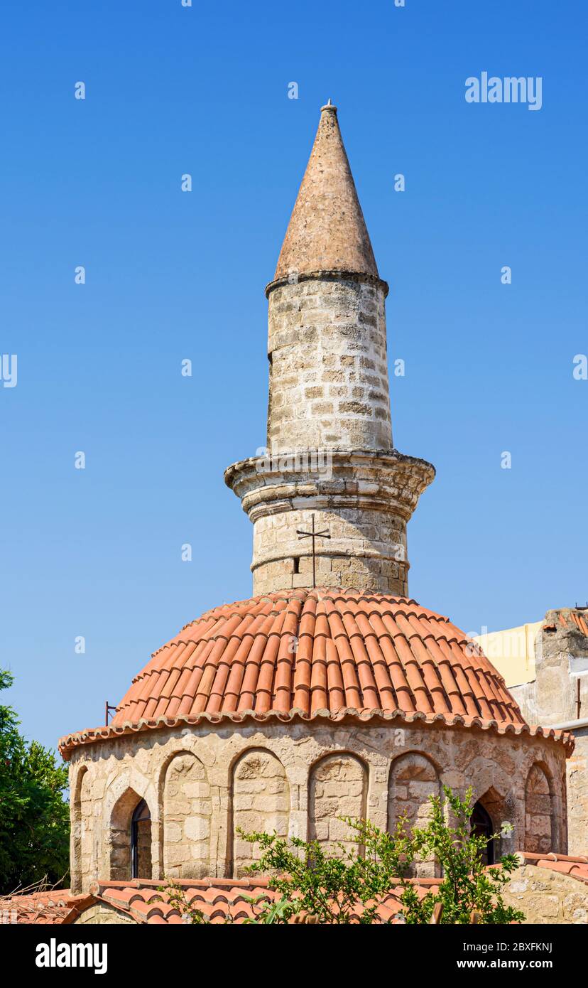 Minaret and domed roof of the Byzantine Church of St. Spyridon in old ...