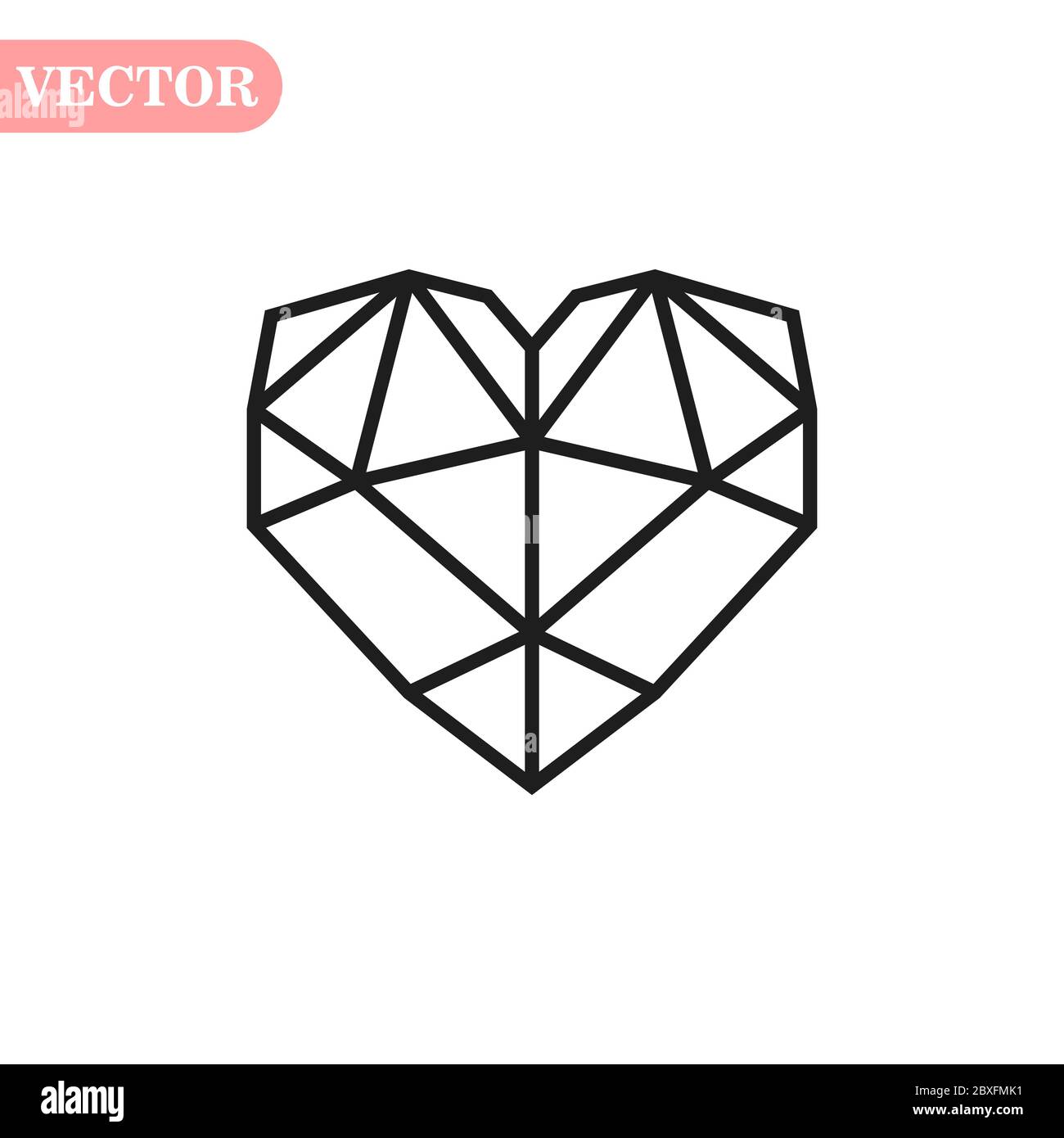 Black geometric style heart vector. heart in polygonal style design ...