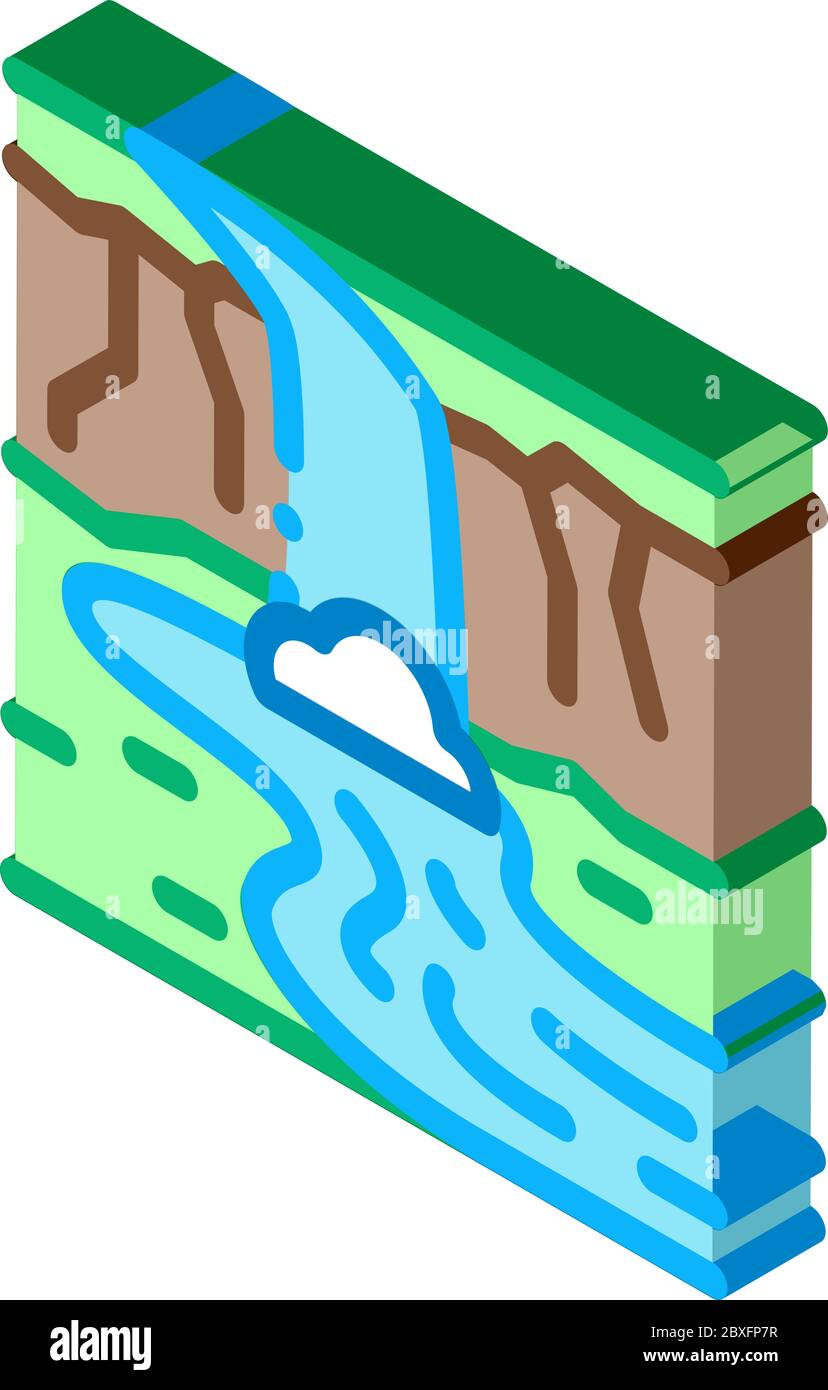 current river with bridge isometric icon vector illustration Stock ...