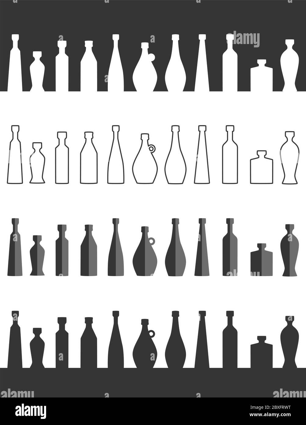 Bottle icon simple set. Flat bottles collection. Vector vessel line ...