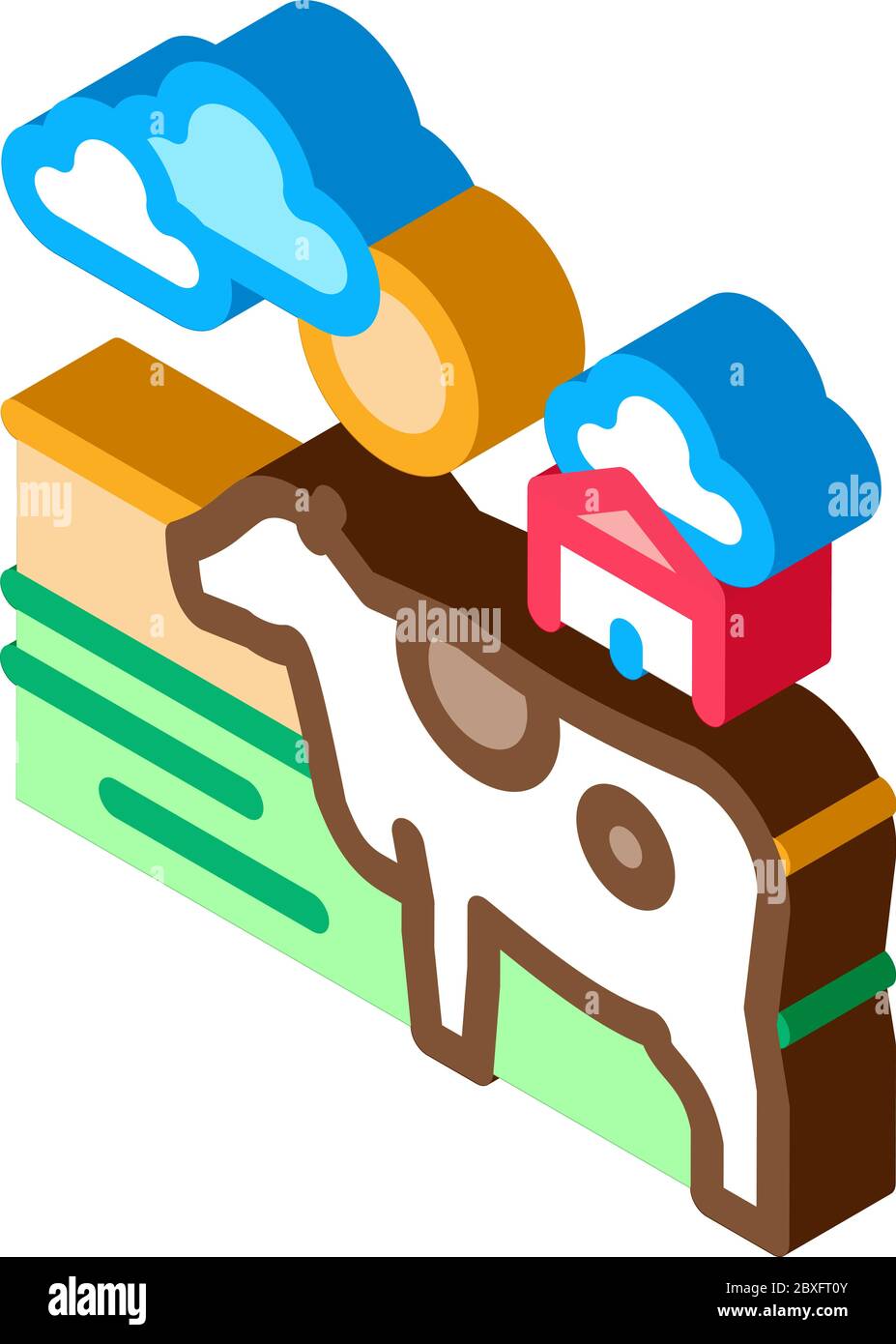 spotted cow in village isometric icon vector illustration Stock Vector ...