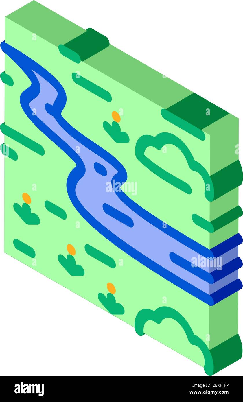river landscape among meadow isometric icon vector illustration Stock ...