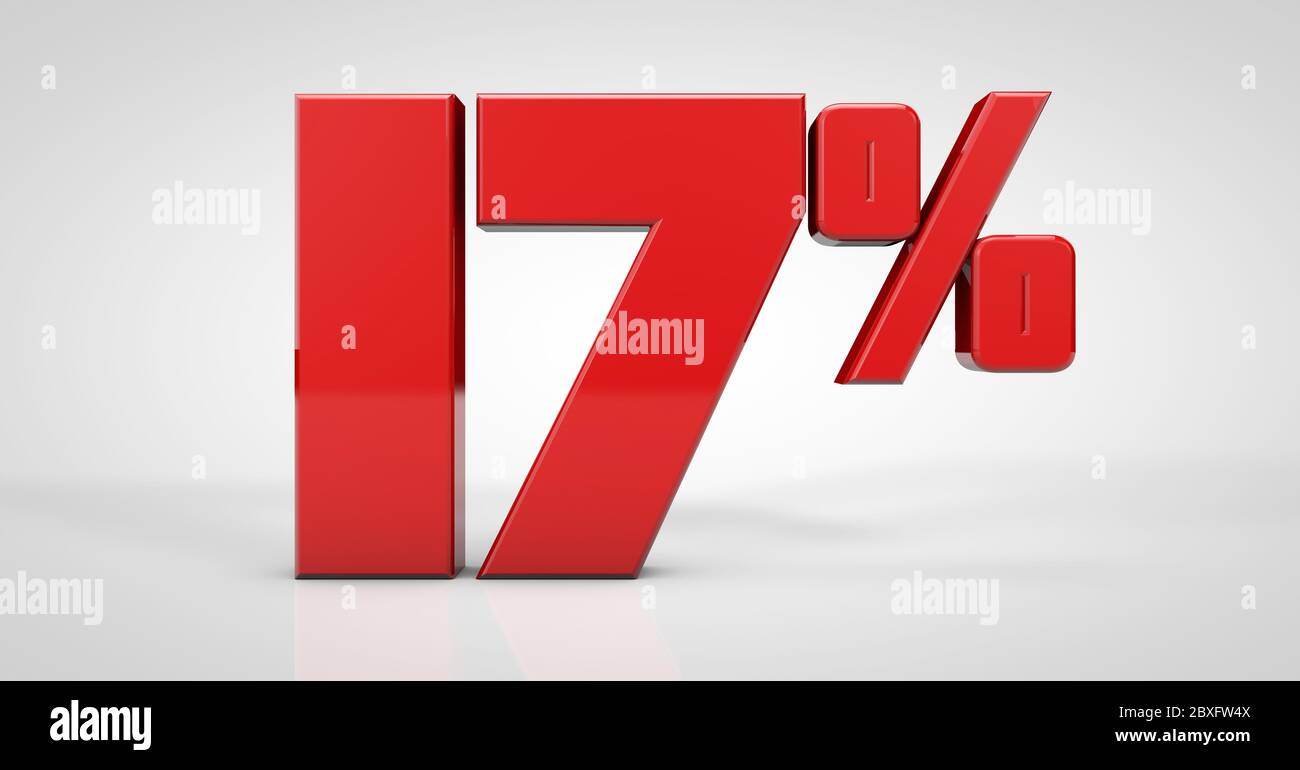 17% red text isolated on white background, 3d render illustration Stock ...