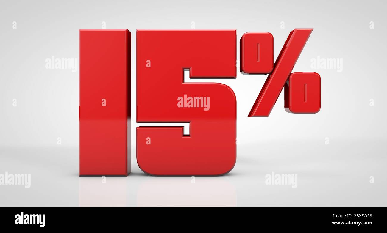 15% red text isolated on white background, 3d render illustration Stock ...