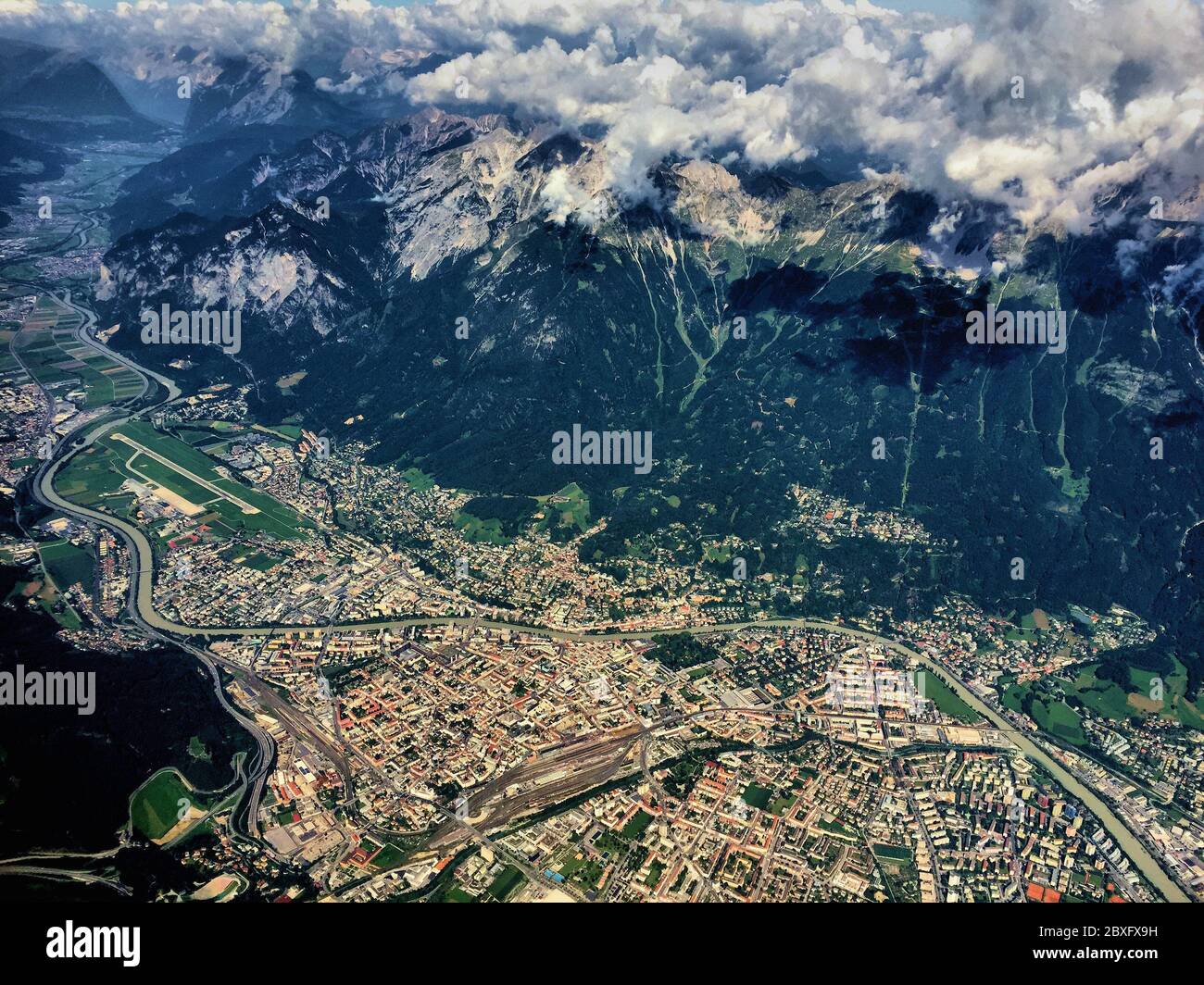 Innsbruck overflight panorama view Stock Photo - Alamy