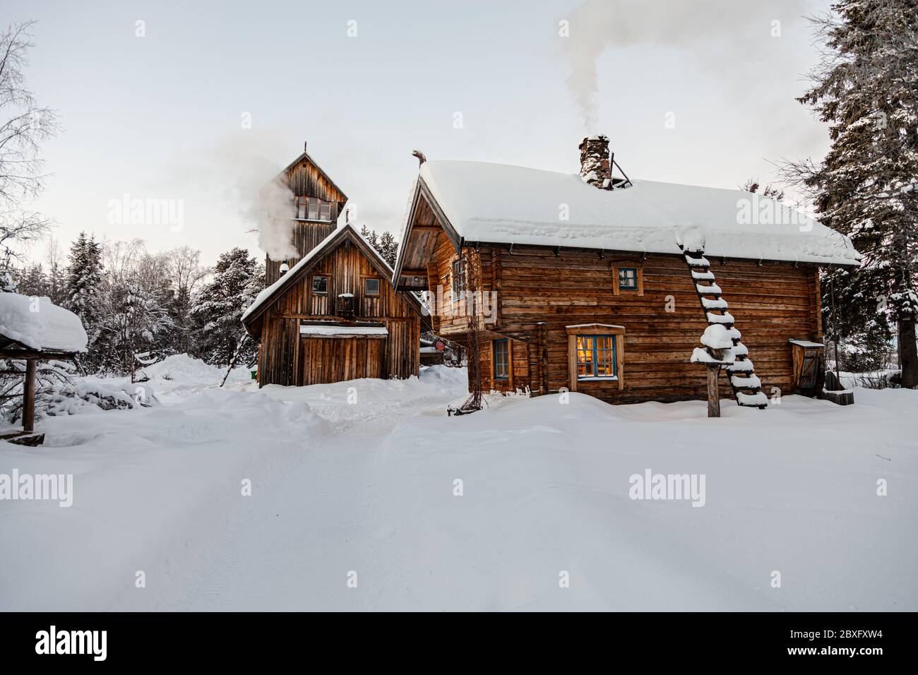 Traditional Swedish log cabins near Kiruna, Sweden, Scandinavia Stock ...