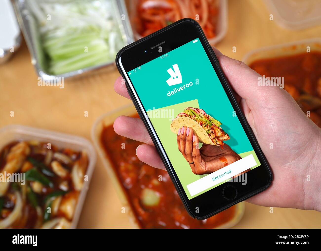 A Chinese takeaway ordered on the Deliveroo app. (editorial use only ...