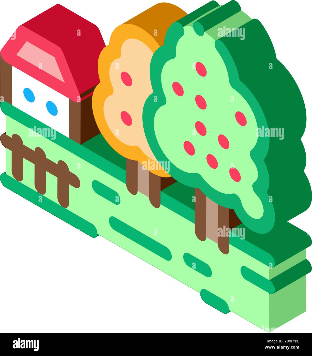 orchard in village isometric icon vector illustration Stock Vector ...