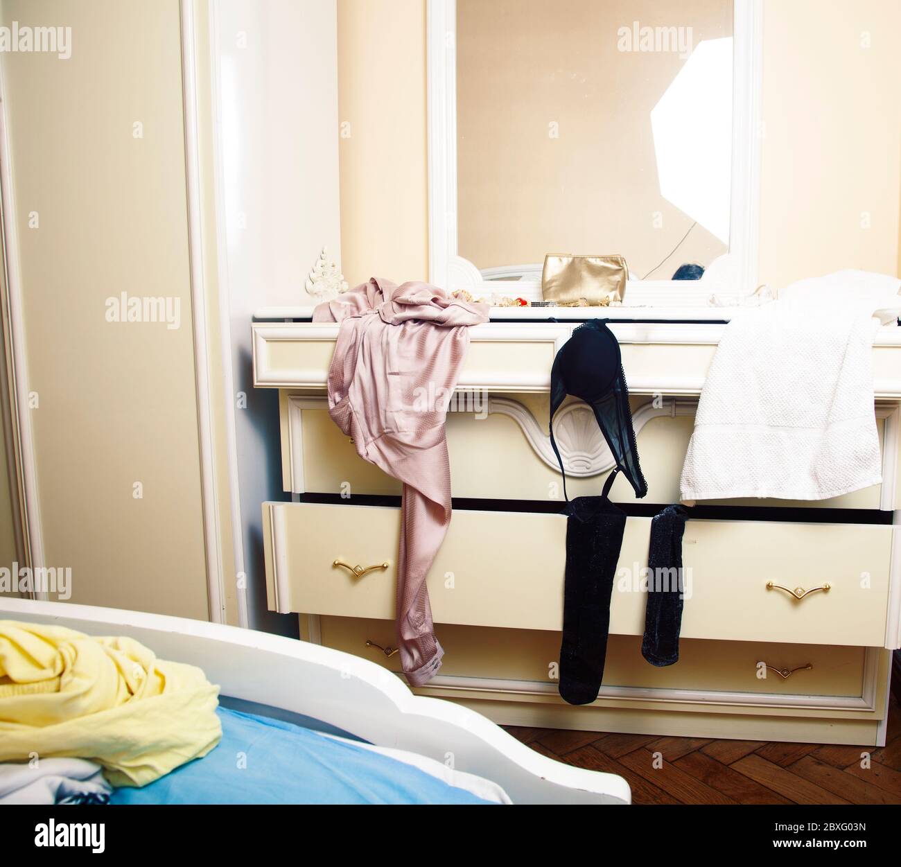 fashion style clothers disorganazed, mess in wardrobe concept Stock ...