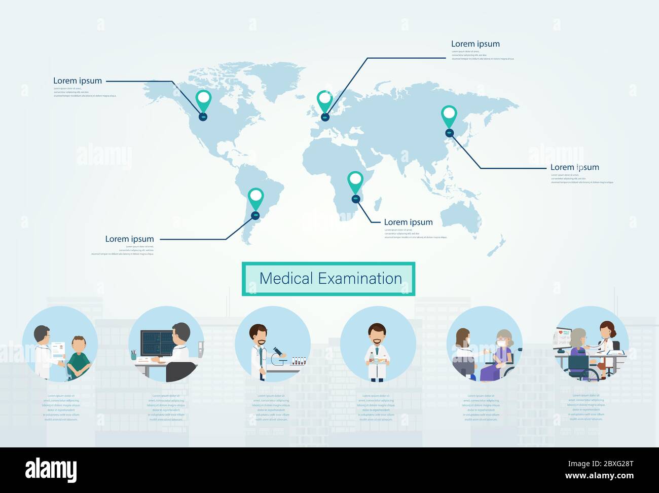 Medical examination infographic with doctors and patients flat design ...