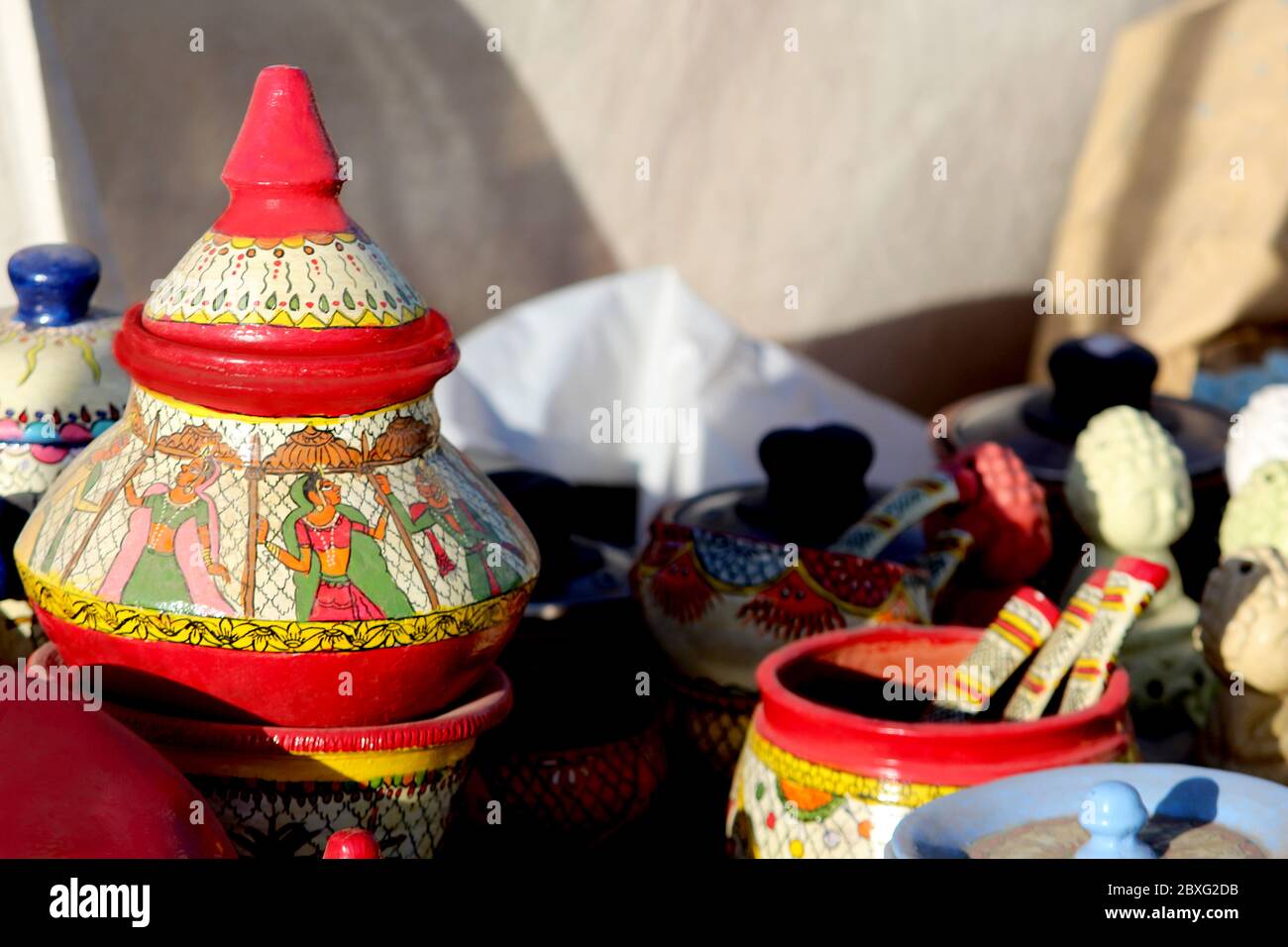 colorful pottery with traditional artwork, water pot Sculpture Made ...