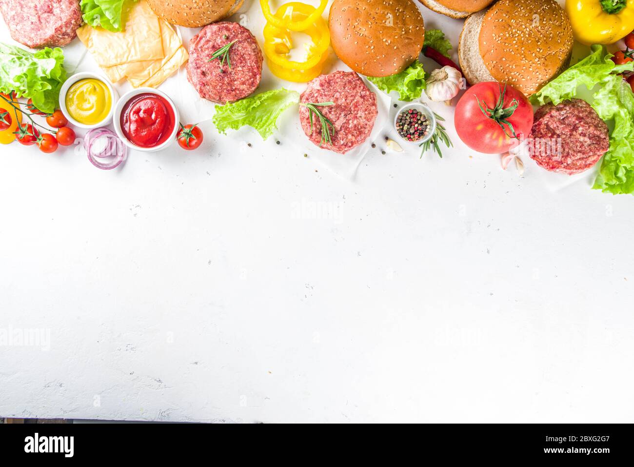 Cooking burger background. Set various cheeseburger and beefburger ...