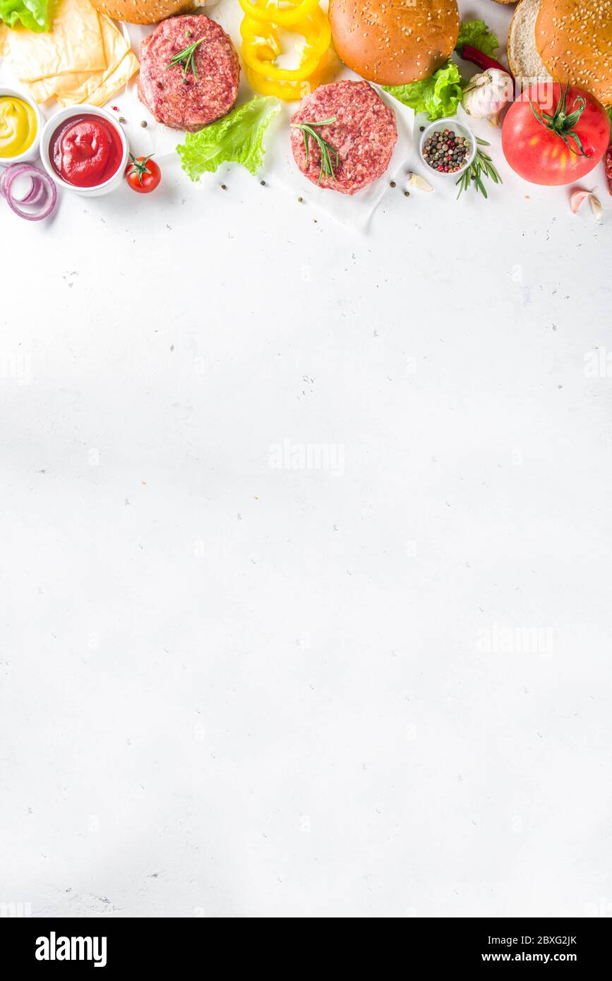 Cooking burger background. Set various cheeseburger and beefburger ...