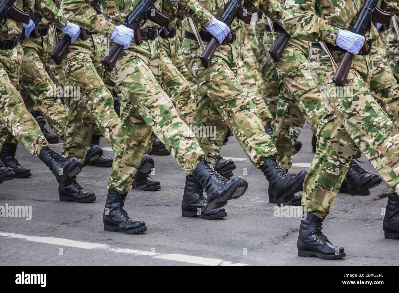 Military men marching at the celebration of the 75th anniversary of the ...