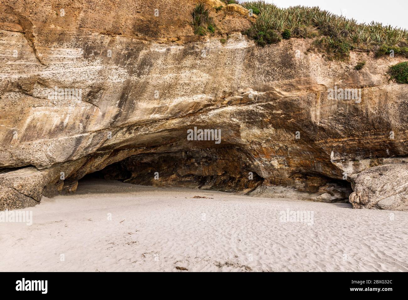 Famous rock formations on the Wharariki beach in National Park. Nelson ...