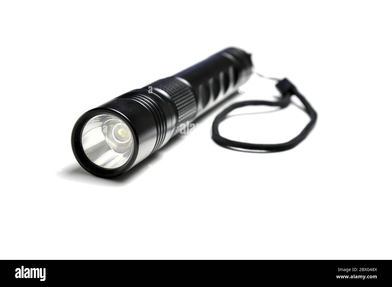 Aluminum LED flashlight isolated on white background Stock Photo - Alamy
