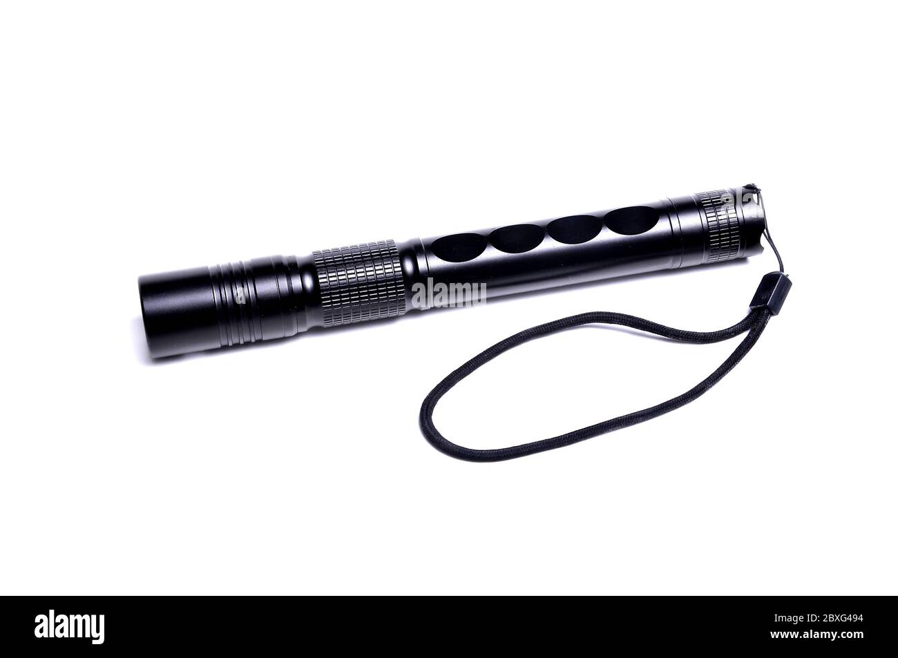 Aluminum LED flashlight isolated on white background Stock Photo - Alamy