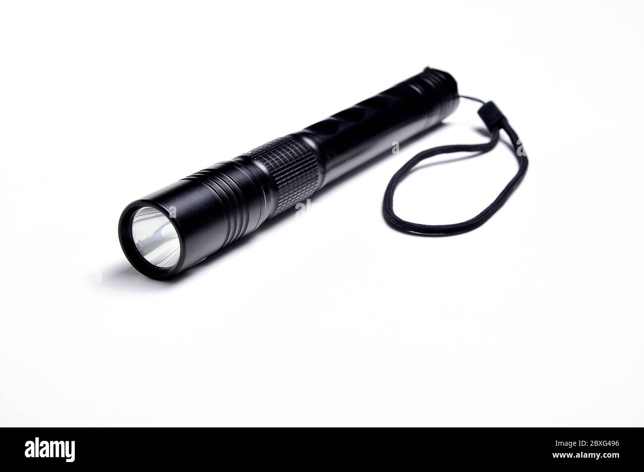 Aluminum LED flashlight isolated on white background Stock Photo - Alamy