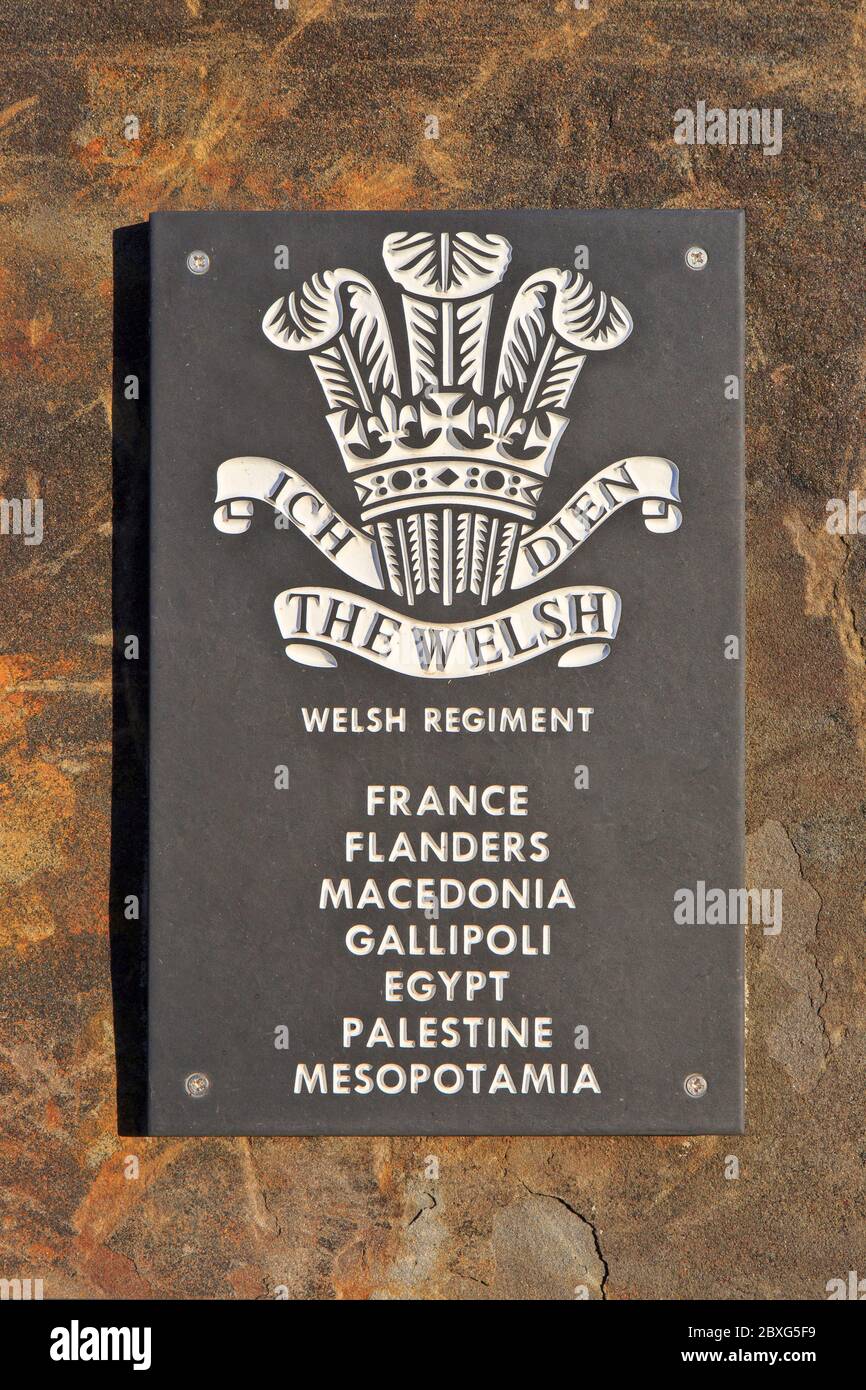 Commemorative plaque with the regimental emblem of the Welsh Regiment ...