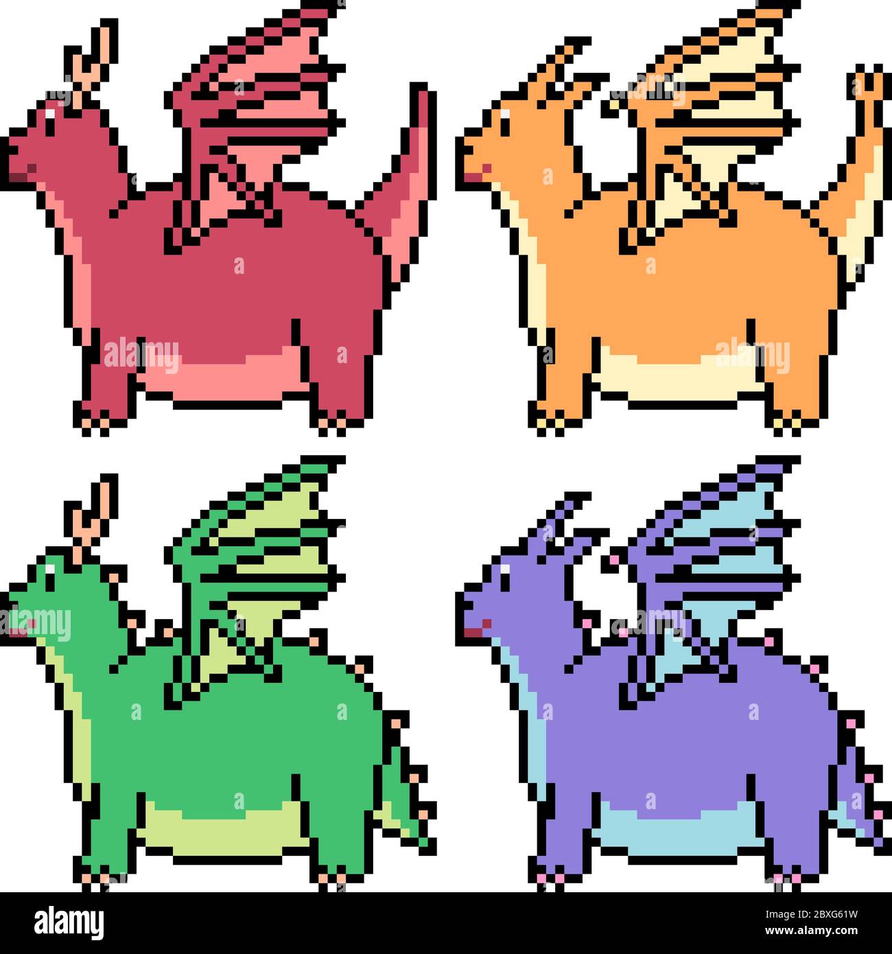 vector pixel art set dragon isolated Stock Vector Image & Art - Alamy