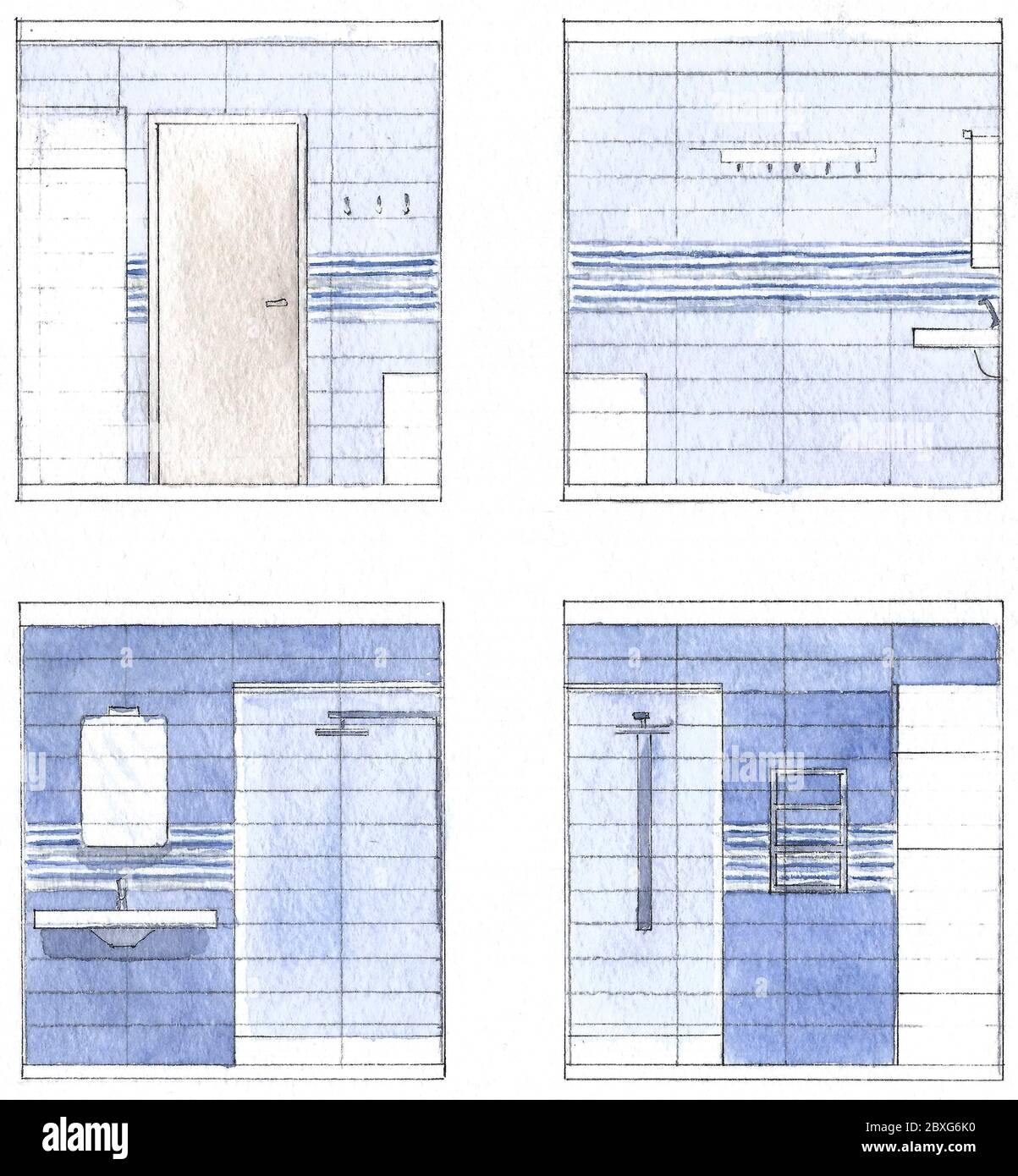 Sweep walls of a bathroom, watercolor sketch Stock Photo - Alamy
