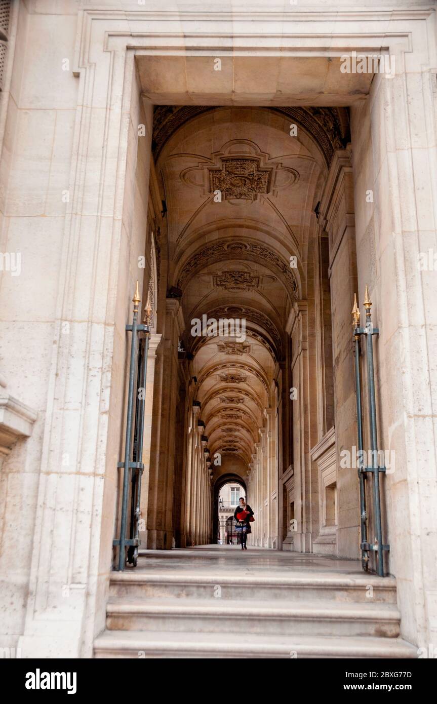 Covered passages of the Louvre Museum vaulted arched ceilings in Paris ...