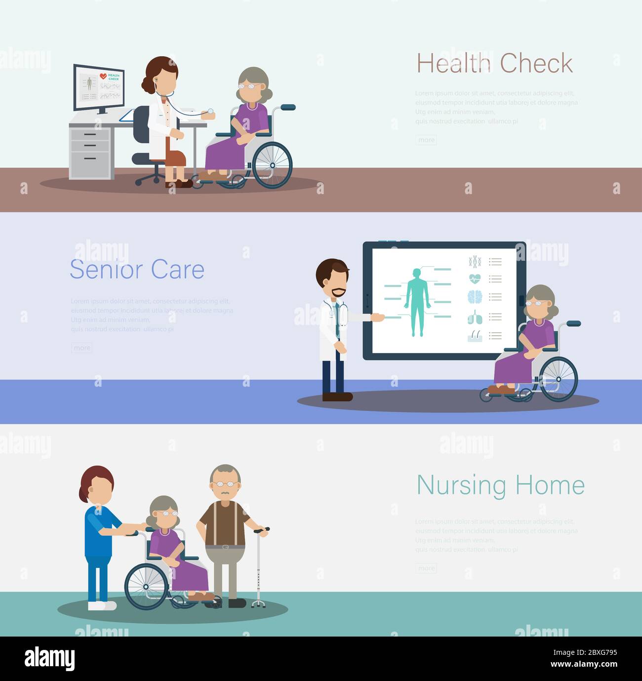 Set of medical banners with doctor and senior patient flat design ...