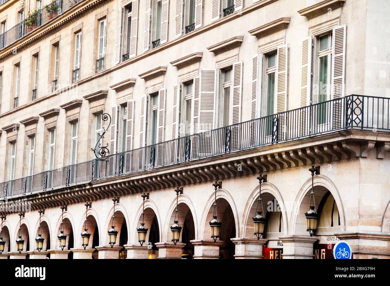 Parisian buildings in the historic district of Rue des Pyramides along ...