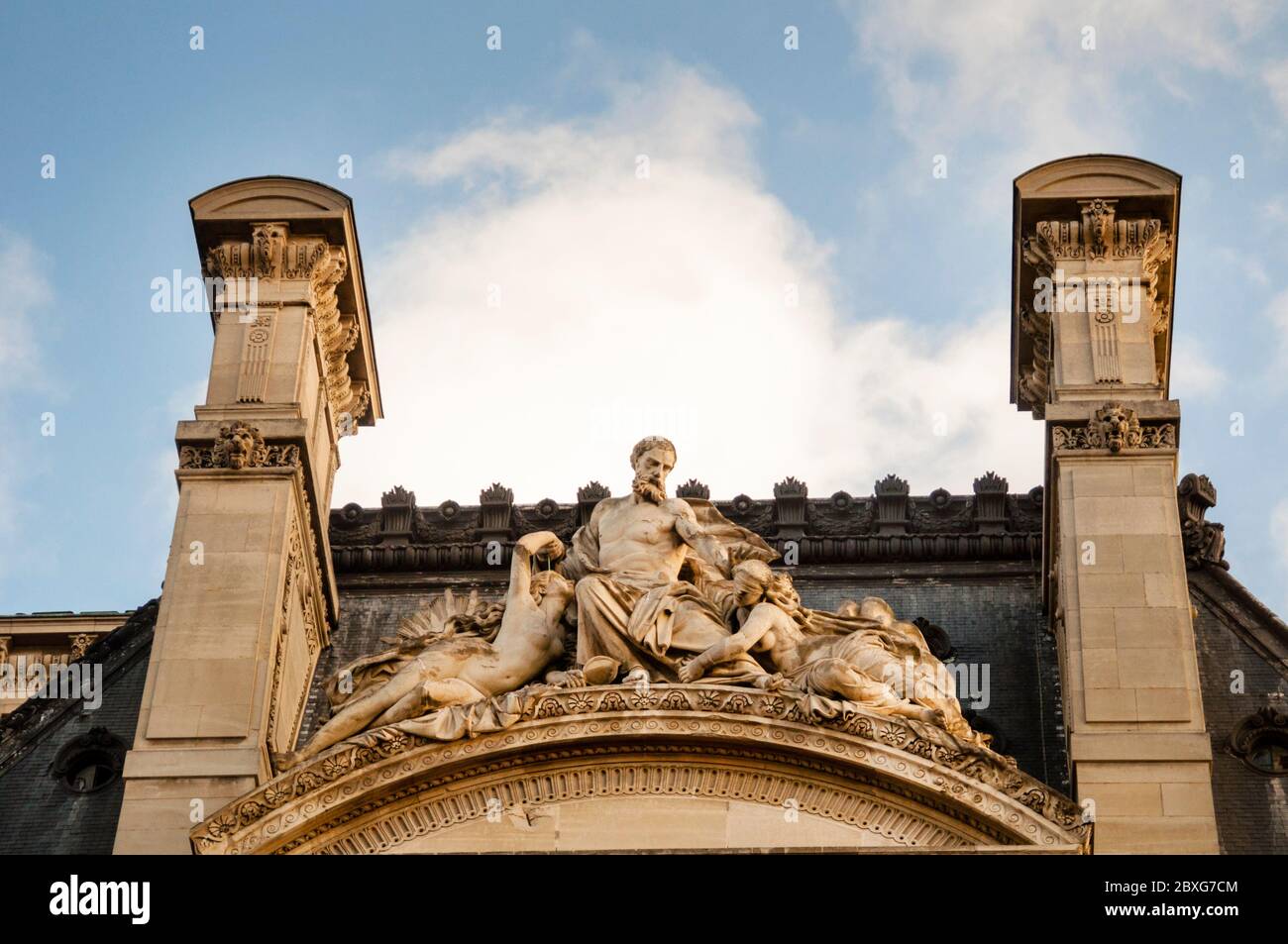 Architectural details of the Louvre Museum half moon pediment sculpture ...