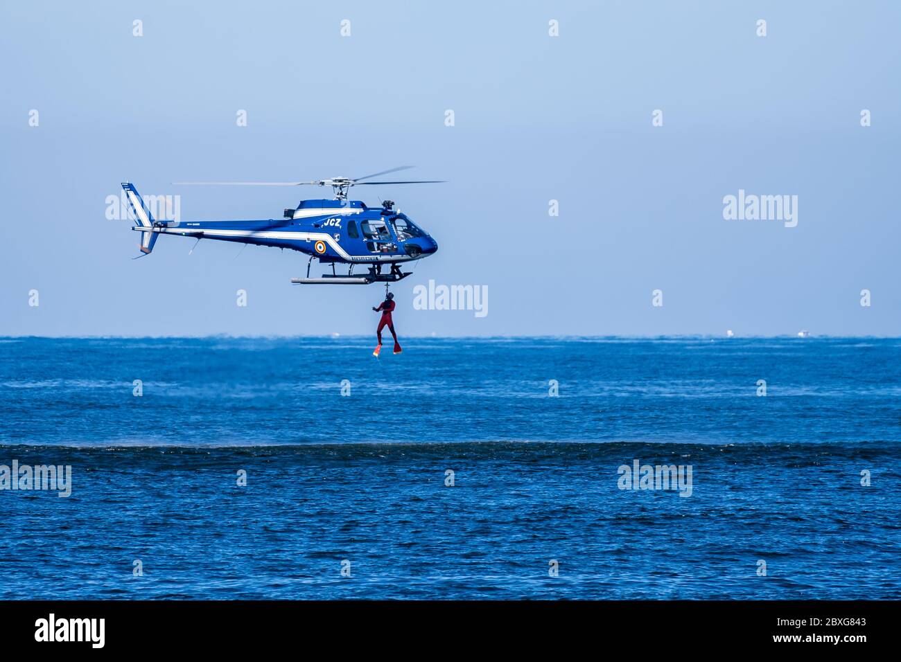 Rescue helicopter training before the start of the beach season.Soft ...