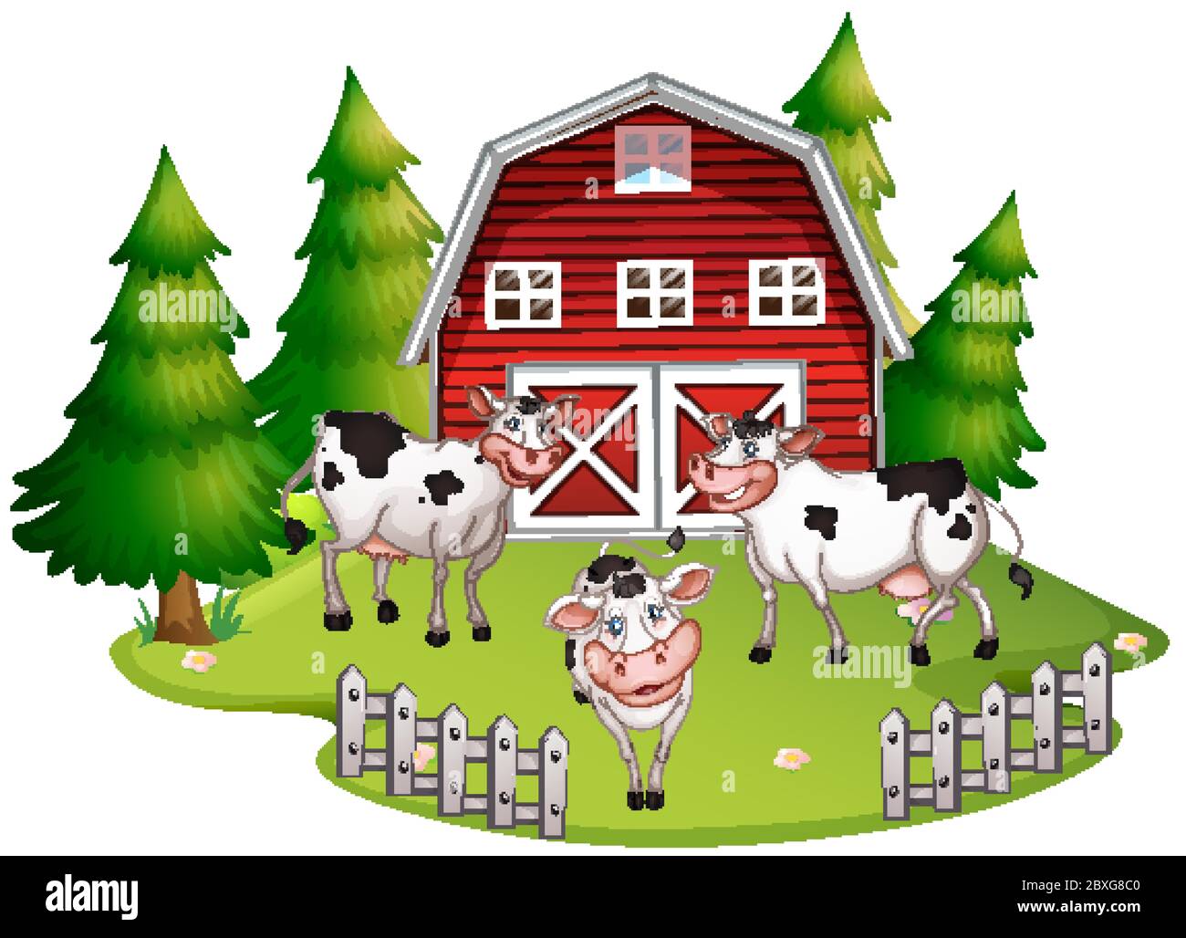 Isolated farm scene with cow illustration Stock Vector Image & Art - Alamy
