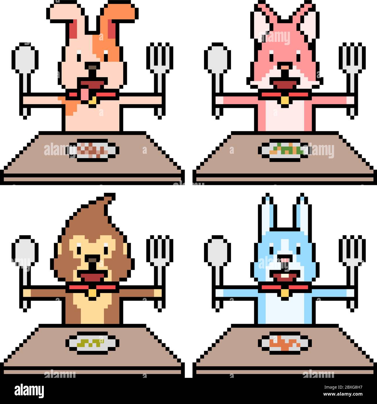 vector pixel art set dinner isolated Stock Vector Image & Art - Alamy