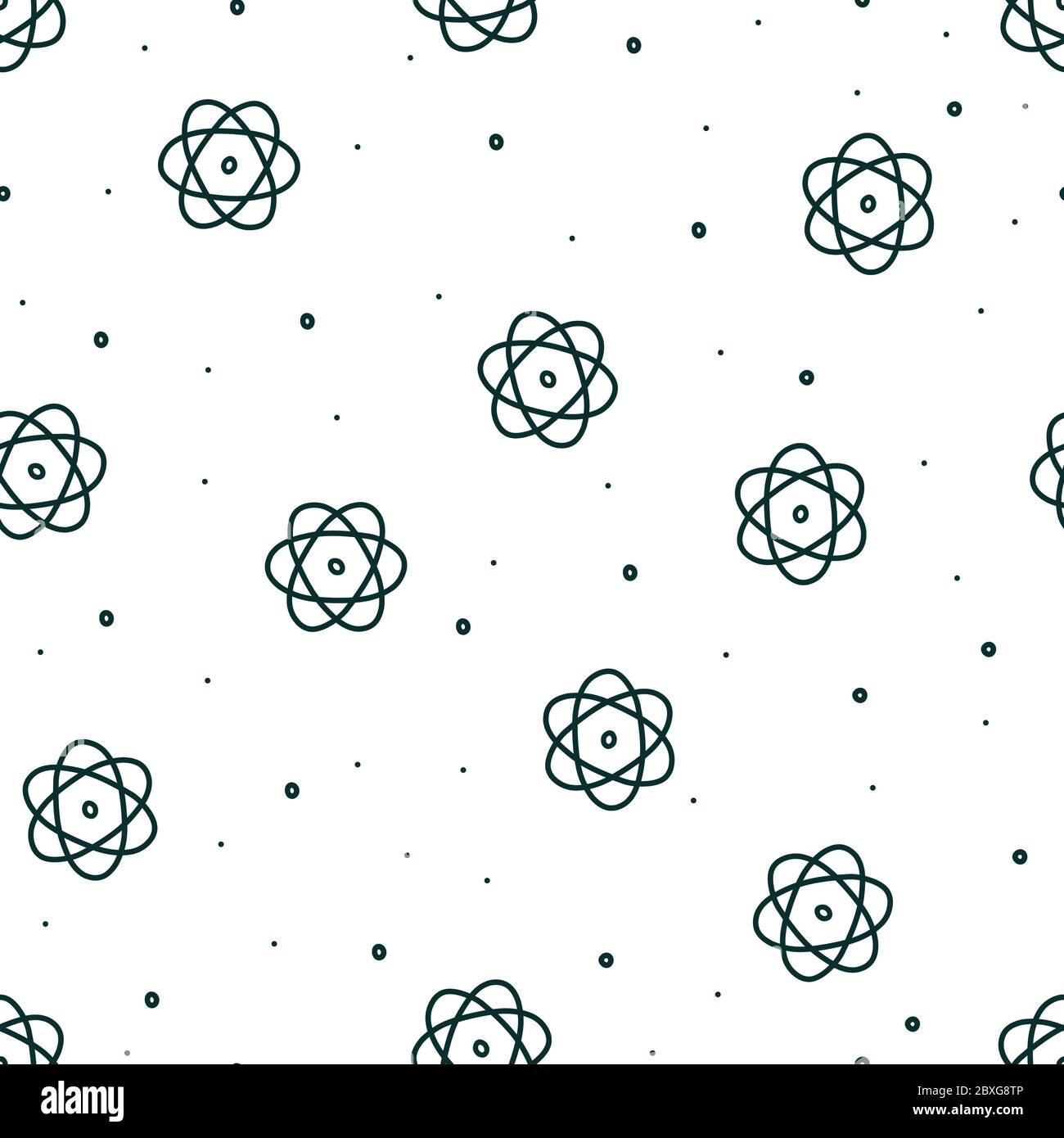 Seamless pattern on physics topic. Hand drawn atom in doodle style ...