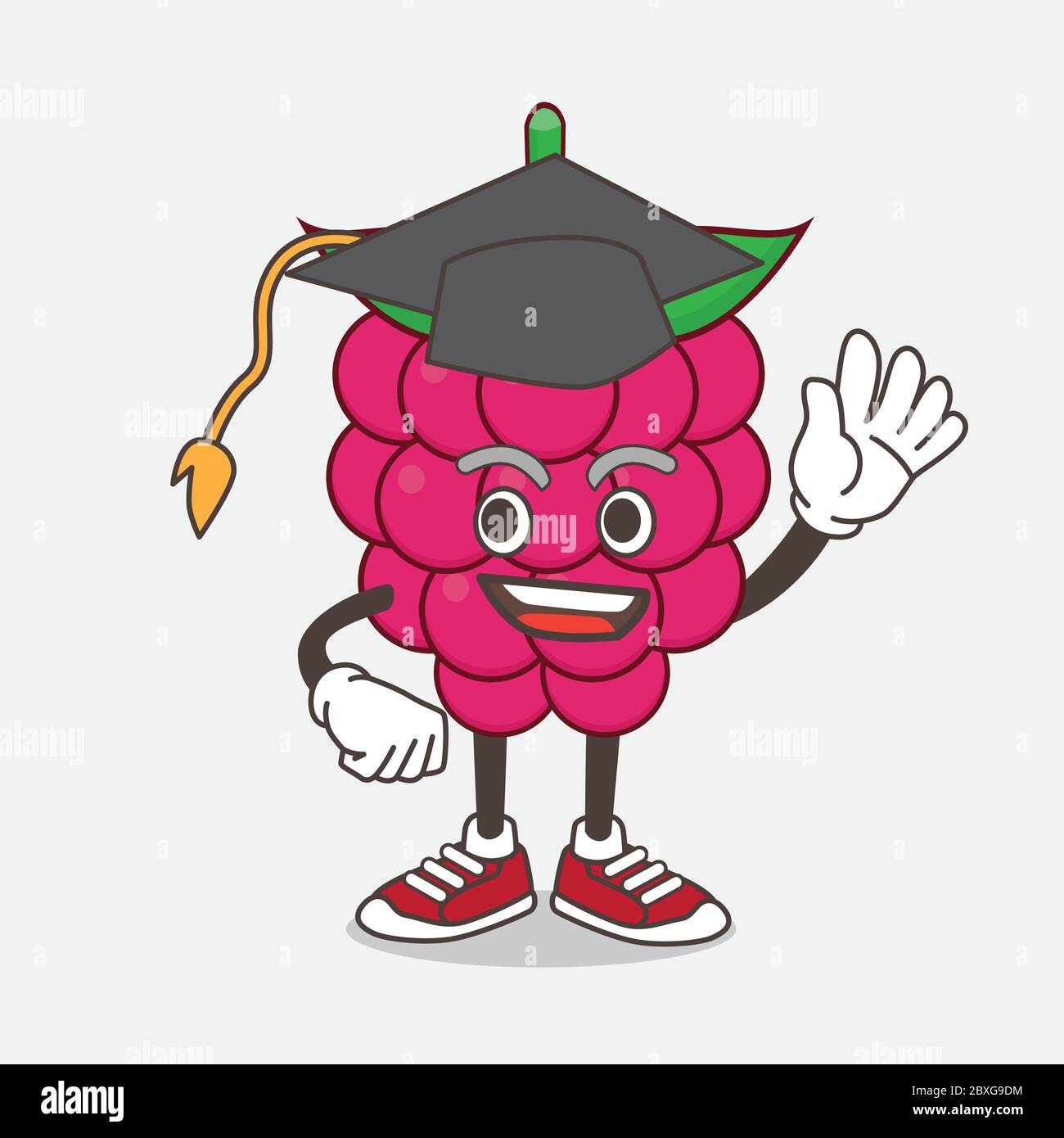 An illustration of Raspberry Fruit cartoon mascot character in a black ...