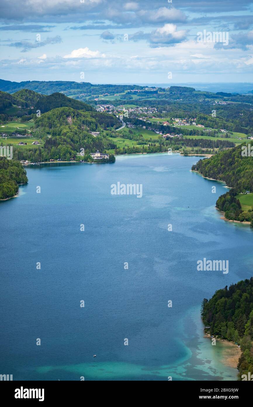 Aerial view of Lake Fuschl, Salzkammergut, Salzburg, Austria Stock ...