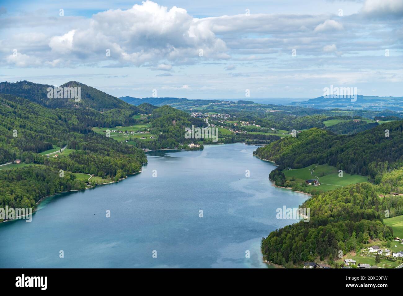 Aerial view of Lake Fuschl, Salzkammergut, Salzburg, Austria Stock ...