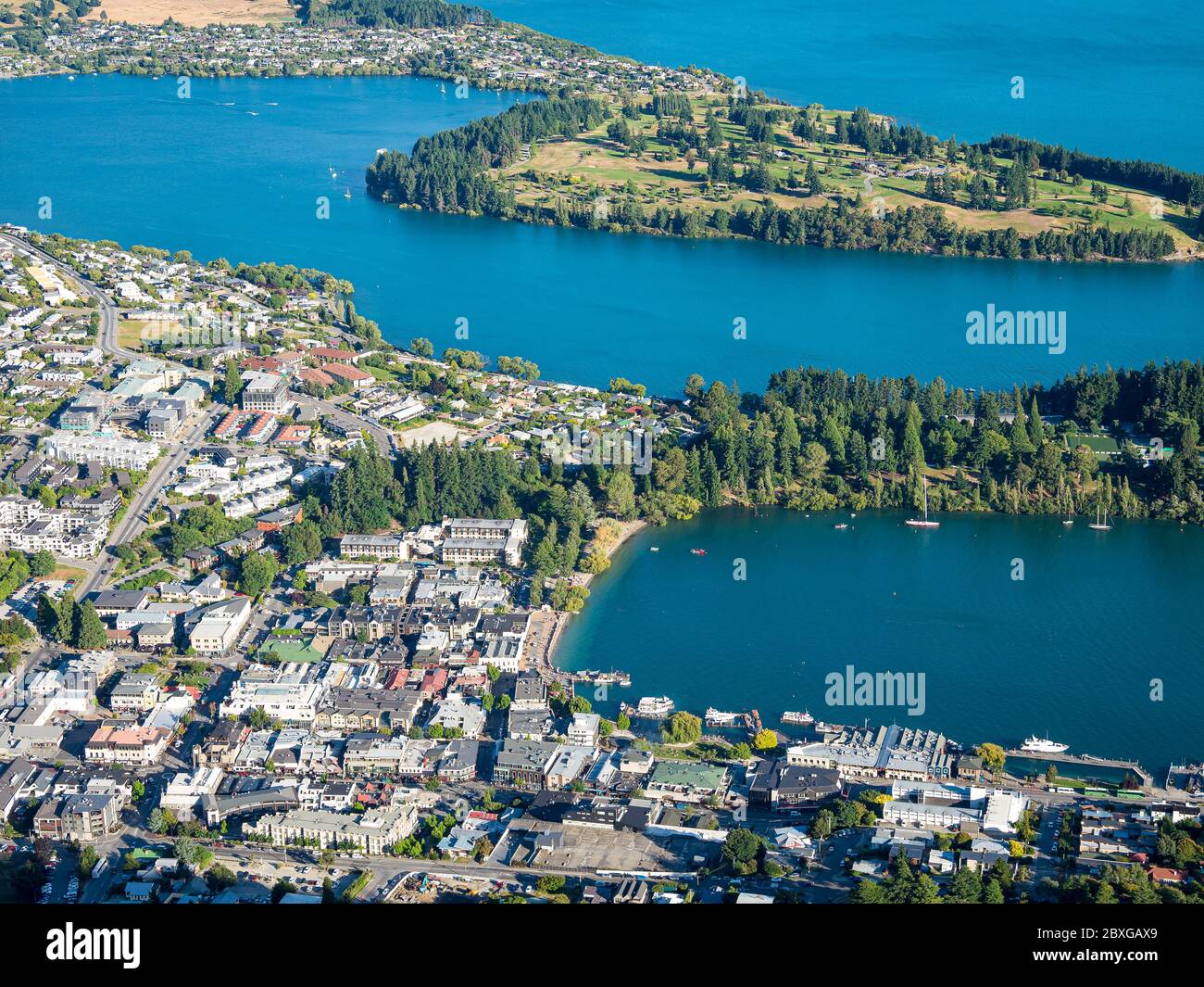 Aerial view of Queenstown center from gondola station in New Zealand ...