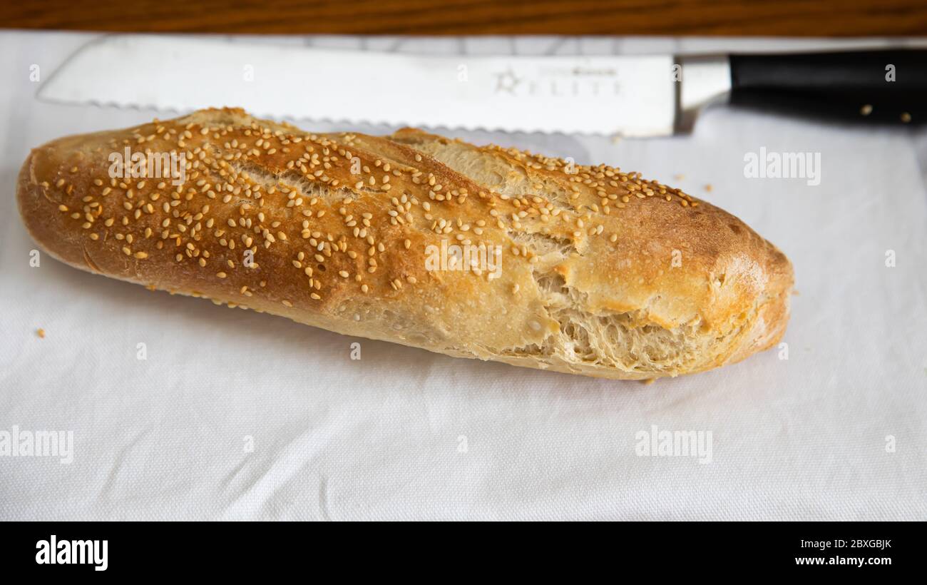 Freshly Baked Sesame Seed White Rolls Stock Photo - Alamy