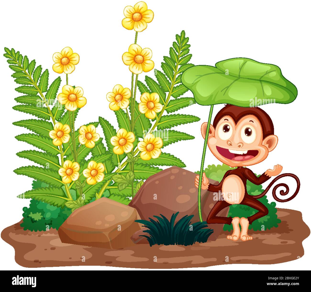 Scene with happy monkey in the garden illustration Stock Vector Image ...