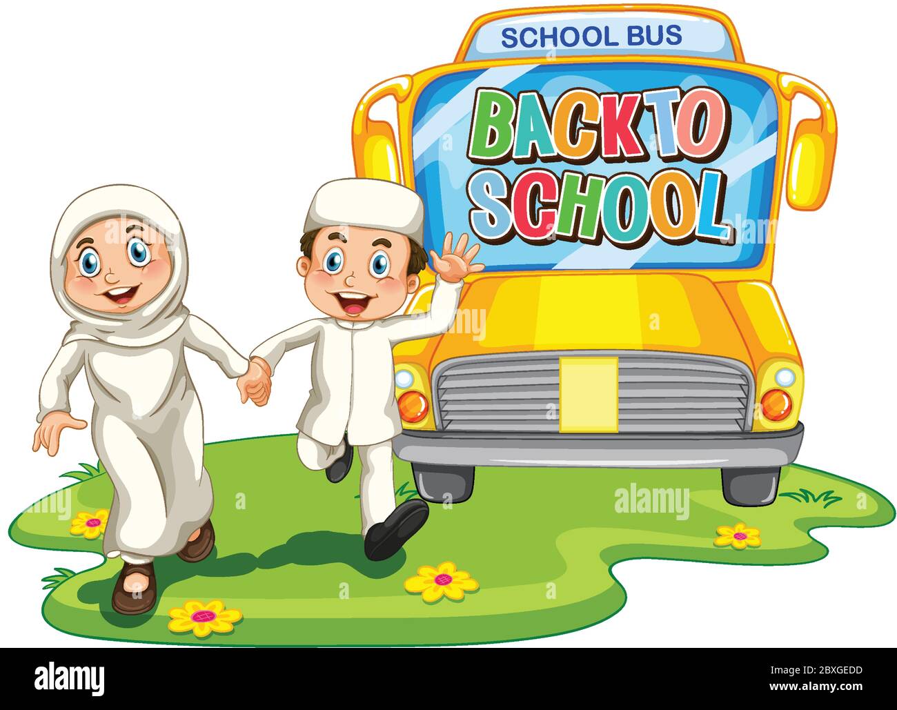 Back to school with muslim student character illustration Stock Vector ...