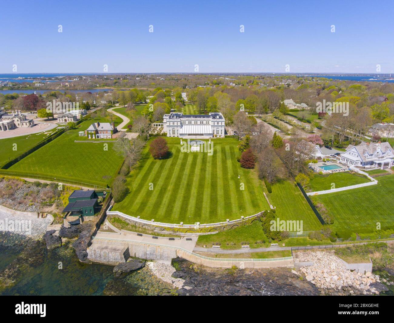 Historic Rosecliff aerial view at Newport, Rhode Island RI, USA ...