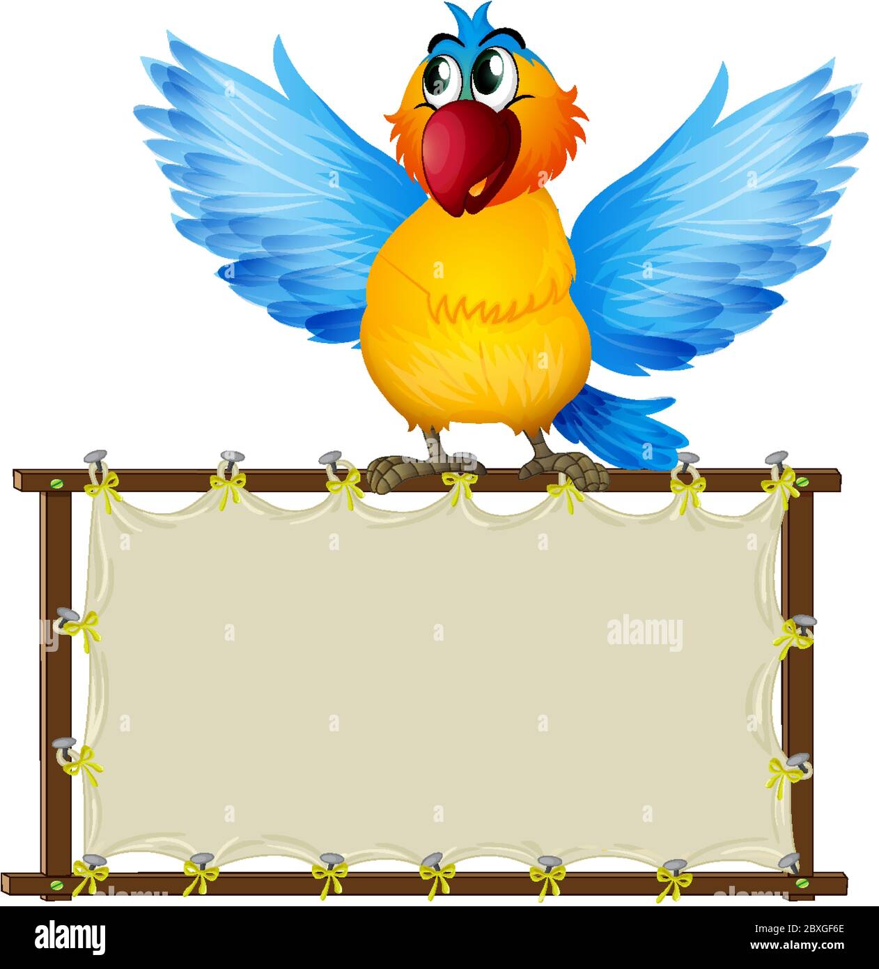 Board template with cute parrot on white background illustration Stock ...