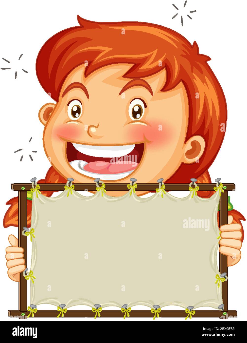 Blank sign template with cute girl on white background illustration ...