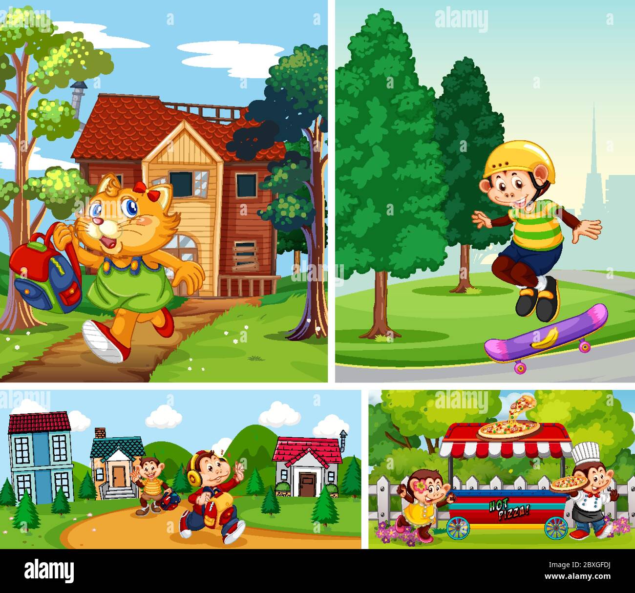 Set of animal student in different background illustration Stock Vector ...